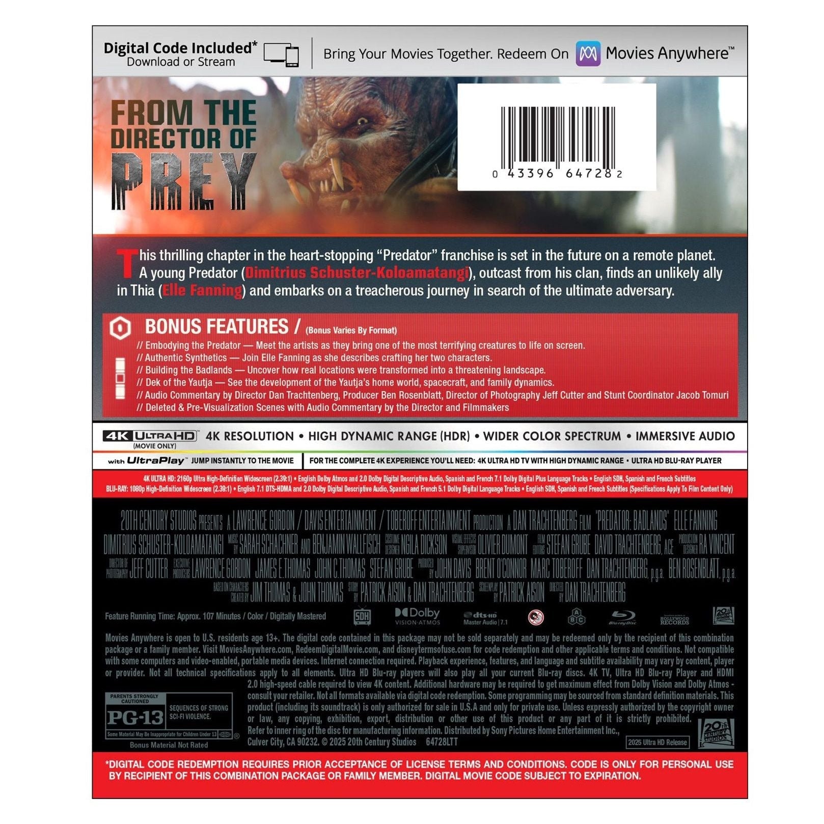 Predator: Badlands Pre-Order - 4K UHD + Blu-Ray + Digital with Slipcover